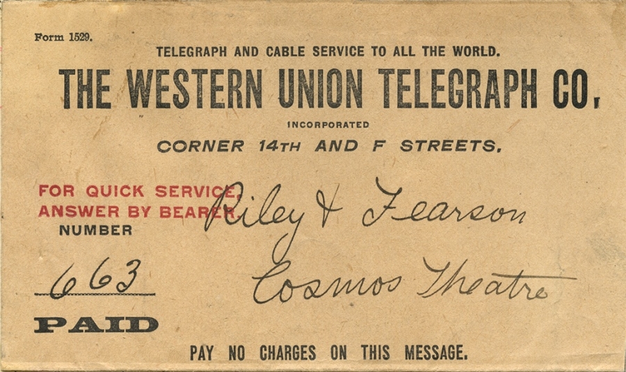 Telegraph Note – The American Vaudeville Archive — Special Collections